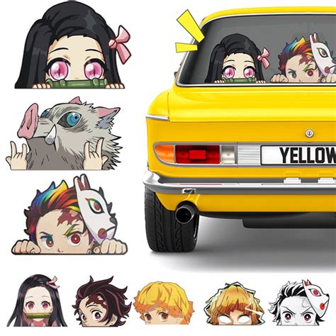 Anime Demon Slayer Cartoon Car Sticker Nezuko Kamado Tanjiro Peeker Anime Vinyl Rear Windshield