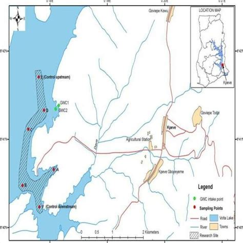 A Map Shows The Kpeve Tornu Section Of The Volta Lake And Water