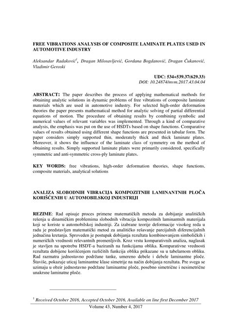 Pdf Free Vibrations Analysis Of Composite Laminate Plates Used In Automotive Industry