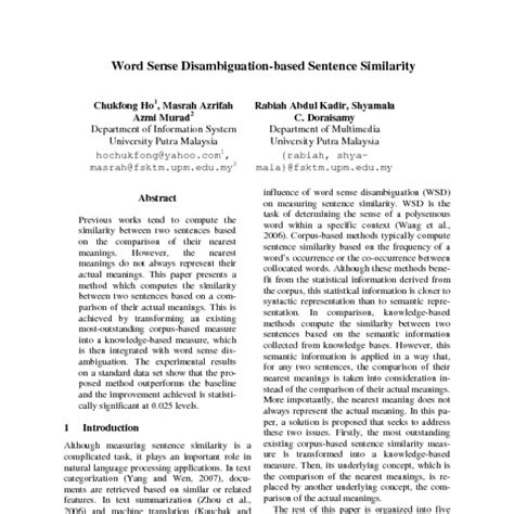 Word Sense Disambiguation Based Sentence Similarity Acl Anthology
