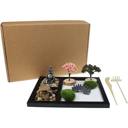 Mini Zen Garden Sand Tray Set 3 Grids Buddha Statues Zen Garden Set