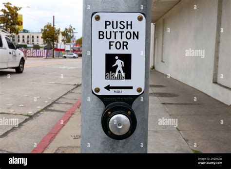 West Hollywood California Pedestrian Push Button For Walk Signal Stock Photo Alamy