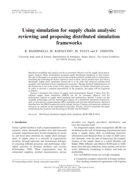 Pdf Using Simulation For Supply Chain Analysis Reviewing And