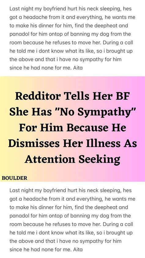 Redditor Tells Her Bf She Has No Sympathy For Him Because He Dismisses