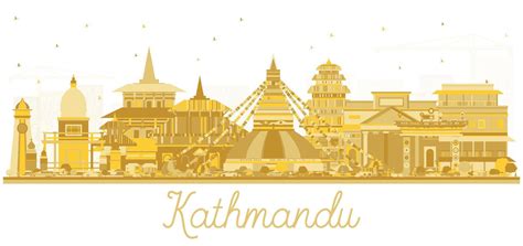 Kathmandu Nepal City Skyline With Golden Buildings Isolated On White