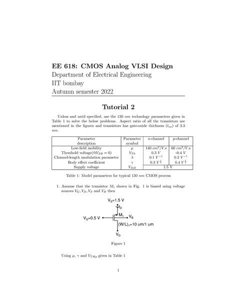 Ee618 Tutorial 2 With Solutions Ee 618 Cmos Analog Vlsi Design