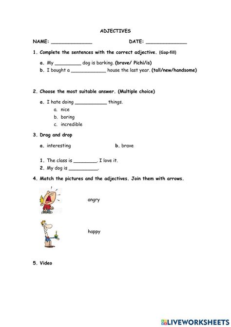 Adjectives Online Exercise For Beginner Live Worksheets