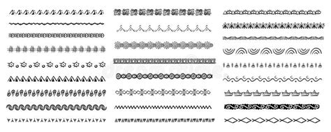 Ethnic Tribal Border Traditional Hand Drawn Divider Doodle Separator Ancient Motif Line