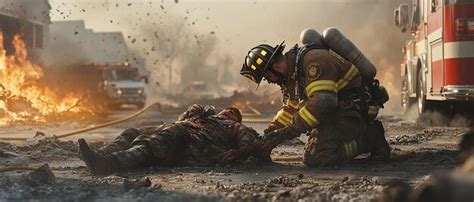 Firefighter Administering Cpr After Fire Rescue Premium Ai Generated