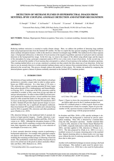 Pdf Detection Of Methane Plumes In Hyperspectral Images From Sentinel 5p By Coupling Anomaly
