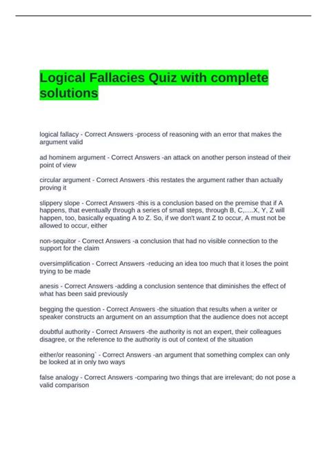 Logical Fallacies Quiz With Complete Solutions Logical Fallacies