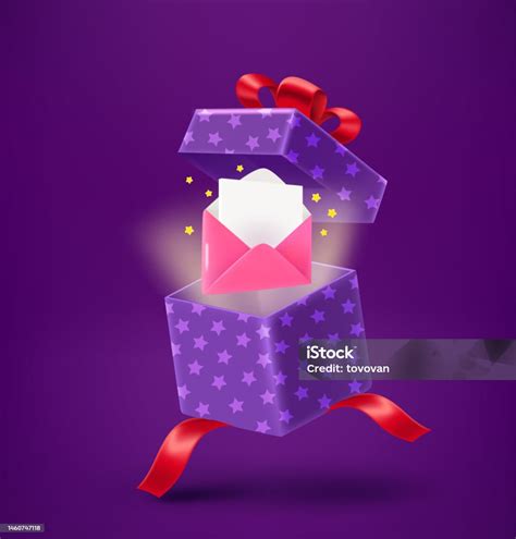 종이 편지가 든 봉투가 있는 선물 상자를 엽니다 3d 벡터 일러스트 레이 션 3차원 형태에 대한 스톡 벡터 아트 및 기타 이미지