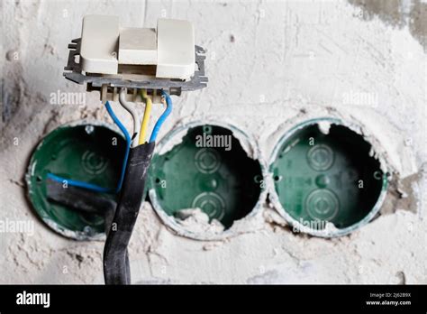 An Unsafe Electrical Switch Hangs On Wires Electrical Safety Stock