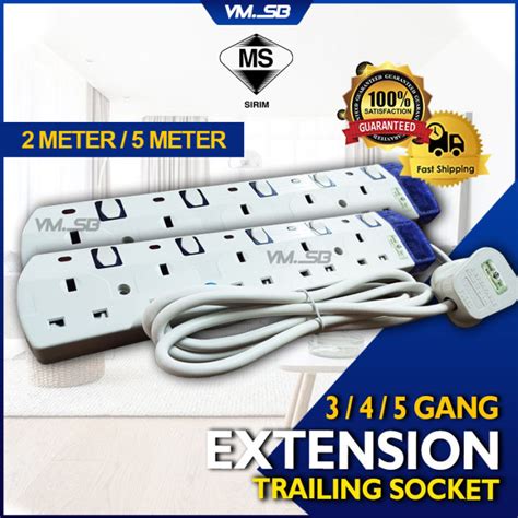 Extension Plug Sirim 3 4 5 Gang Trailing Socket Adapter 2m 2 Pin