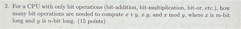 Solved For A Cpu With Only Bit Operations Bit Addition