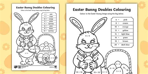 👉 Easter Bunny Doubles Colouring Worksheet Twinkl