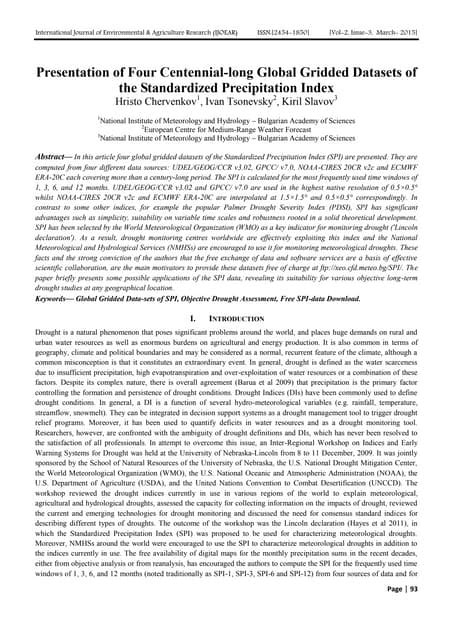 Presentation Of Four Centennial Long Global Gridded Datasets Of The Standardized Precipitation