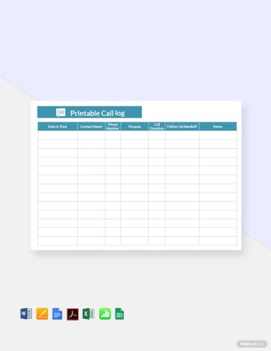 FREE 28 Sample Call Log Templates In PDF MS Word Excel Pages