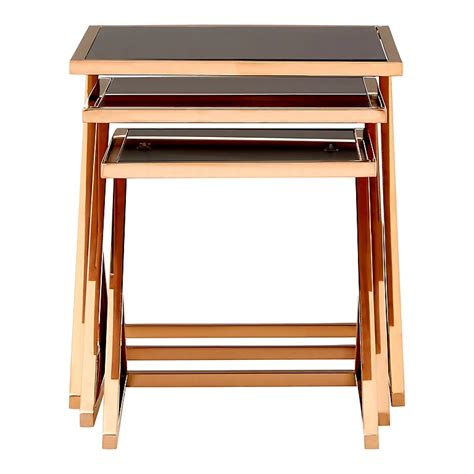 Interiors By Premier Sturdy Set Of 3 Rose Gold Finish Nesting Tables