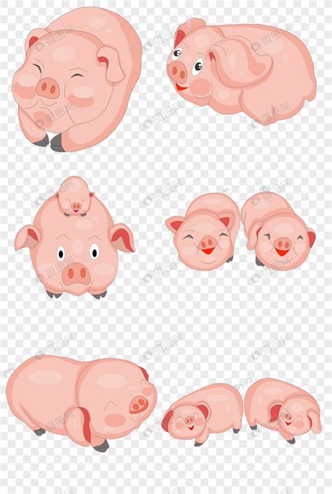 呆萌可爱的小猪猪套图 张元素素材下载 正版素材 摄图网
