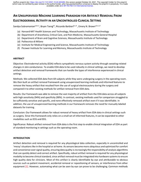 Pdf An Unsupervised Machine Learning Paradigm For Artifact Removal From Electrodermal Activity