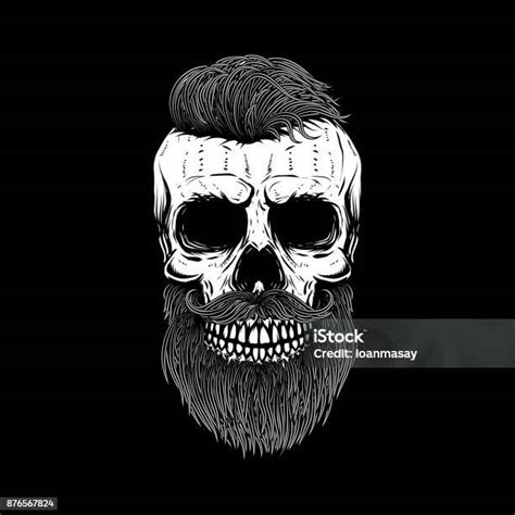어두운 배경에 수염된 해골입니다 포스터 상징 T셔츠를 위한 디자인 요소입니다 벡터 일러스트 레이 션 인간의 골격에 대한 스톡 벡터 아트 및 기타 이미지 Istock