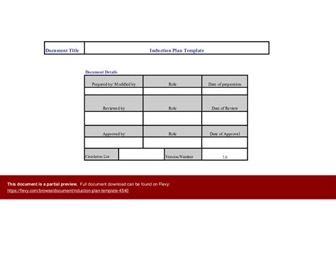 Induction Plan Template Excel Xls