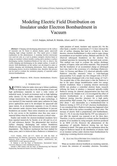 Modeling Electric Field Distribution On Insulator Under Electron