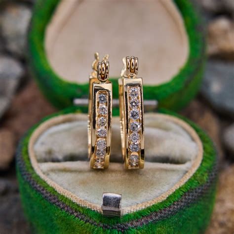 Diamond Hoop Earrings 14k Yellow Gold