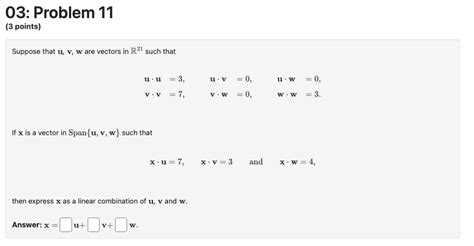 Solved 03 Problem 11 3 Points Suppose That U V W Are Chegg Com