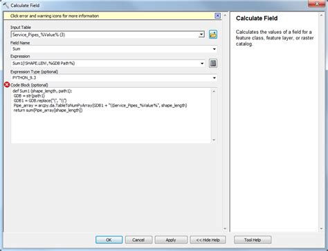 arcgis desktop calling variable in python code block in