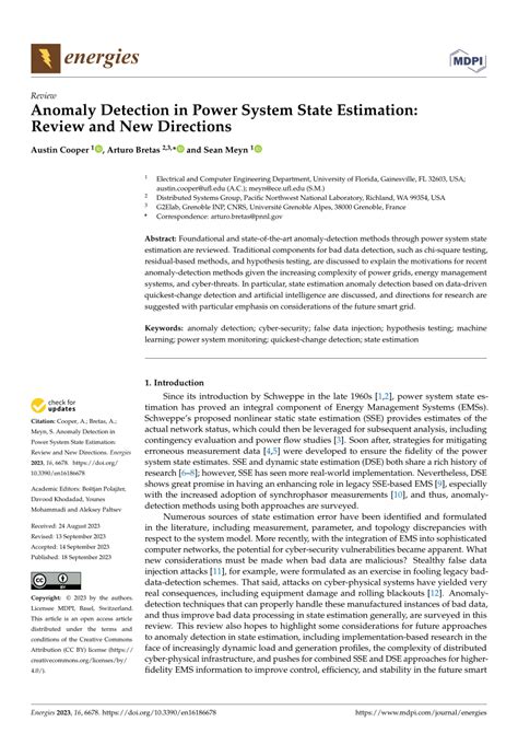 Pdf Anomaly Detection In Power System State Estimation Review And New Directions