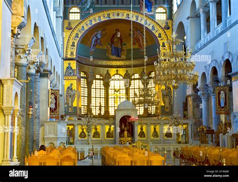 Greek Orthodox Church Interior Saint Dimitrios Of Thessaloniki Stock