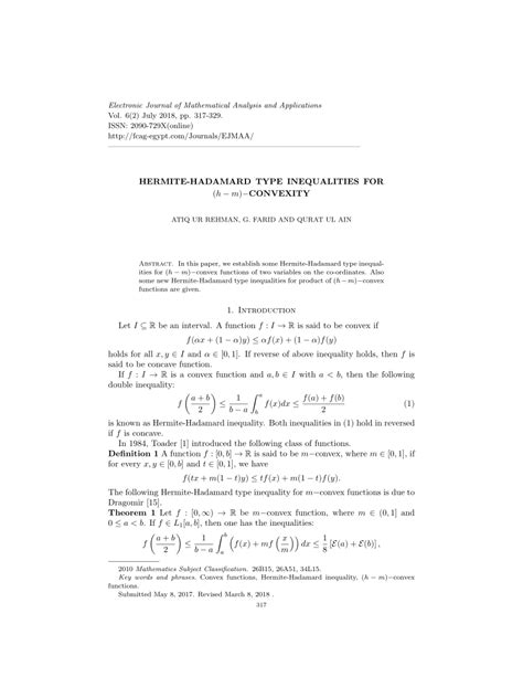 Pdf Hermite Hadamard Type Inequalities For H − M−convexity
