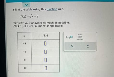 solved fill in the table using this function rule f x x 8