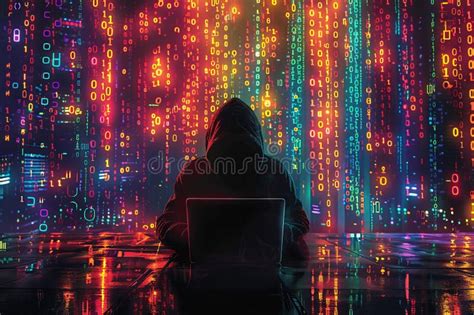 A Dark Hooded Figure Sitting In Front Of A Laptop Their Silhouette Visible Against The
