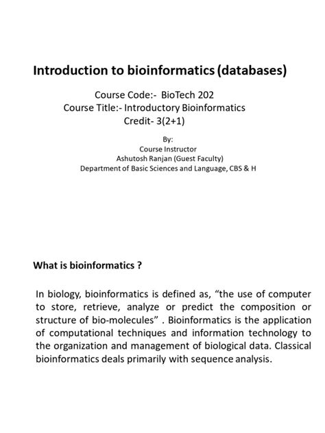 Introduction To Bioinformatics Databases Pdf Bioinformatics