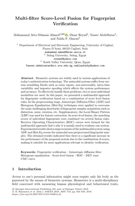 Pdf Multi Filter Score Level Fusion For Fingerprint Verification