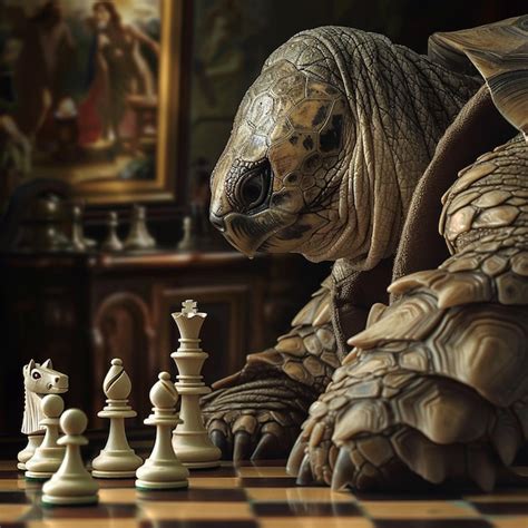 turtle playing chess with bishop premium ai generated image