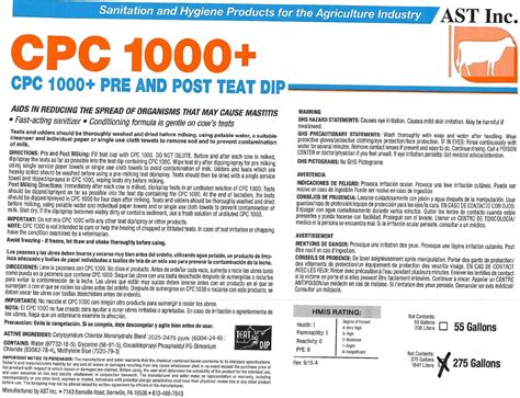 Cpc 1000 Pre And Post Teat Dip Advanced Skin Technologies Inc