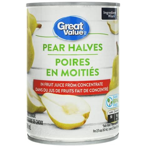 Great Value Pear Halves In Fruit Juice From Concentrate 398 Ml