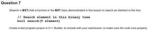 solved search in bst add a function in the bst class