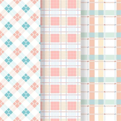 파스텔 컬러 깅엄 패턴 모음 프리미엄 벡터