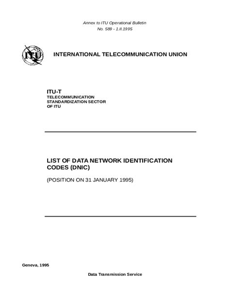 List Of Data Network Identification Codes Dnic Itu Doc Template
