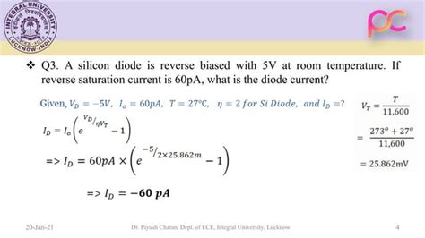 Unit 1 Numerical Problems On Pn Junction Diode Pdf Physics Science