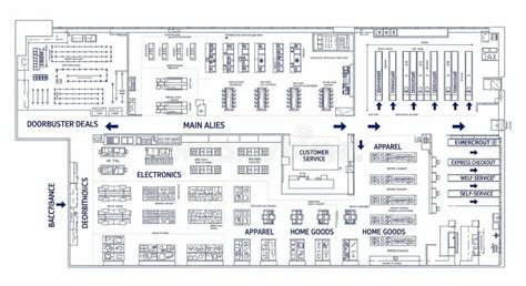 Detailed Retail Store Floor Plan Blueprint Stock Illustration