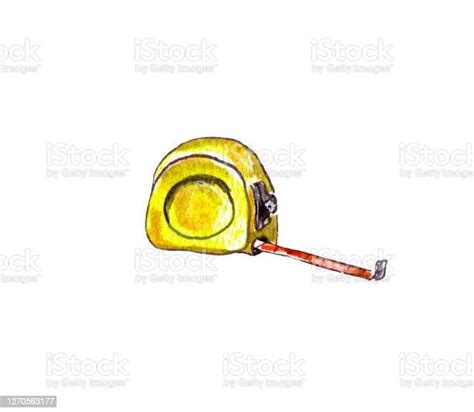 손으로 그린 수채화 일러스트레이션 수리를 위한 측정 도구 거리 측정을 위한 노란색 테이프 측정 흰색 배경에서 격리 가정의 방에 대한 스톡 벡터 아트 및 기타 이미지 Istock