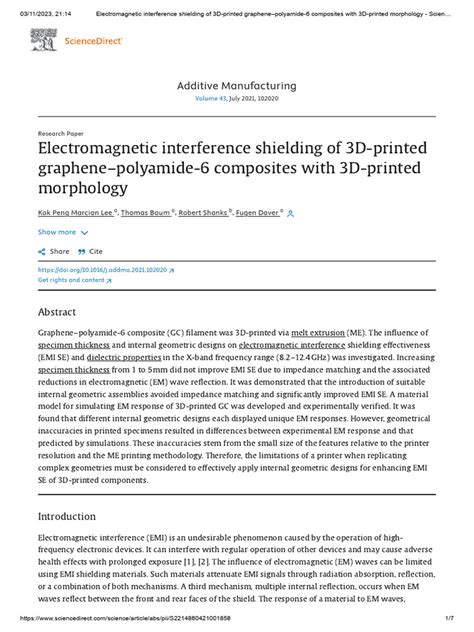 Electromagnetic Interference Shielding Of 3d Printed Graphene Polyamide 6 Composites With 3d