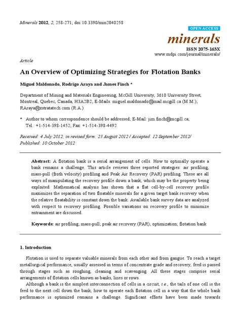 2012 maldonado an overview of optimizing strategies for flotation