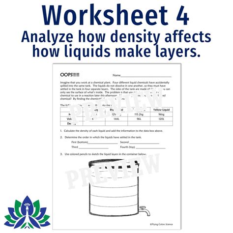 Set Of 6 Density Worksheets Flying Colors Science